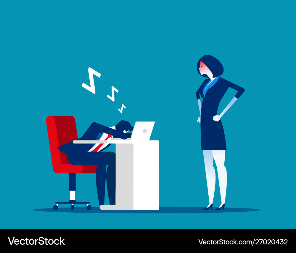 Angry boss looking office worker relaxing at desk Vector Image