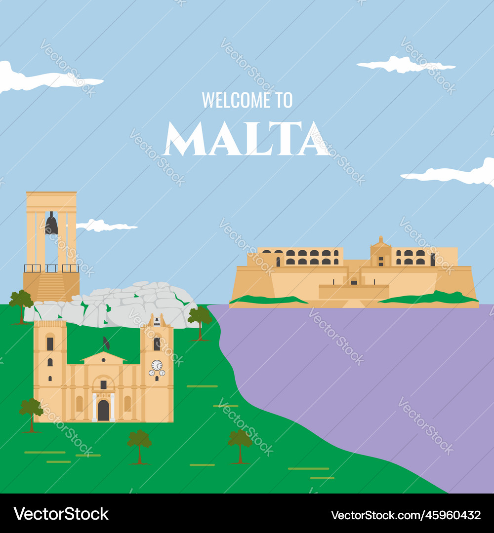 Colorful malta landmark building background Vector Image