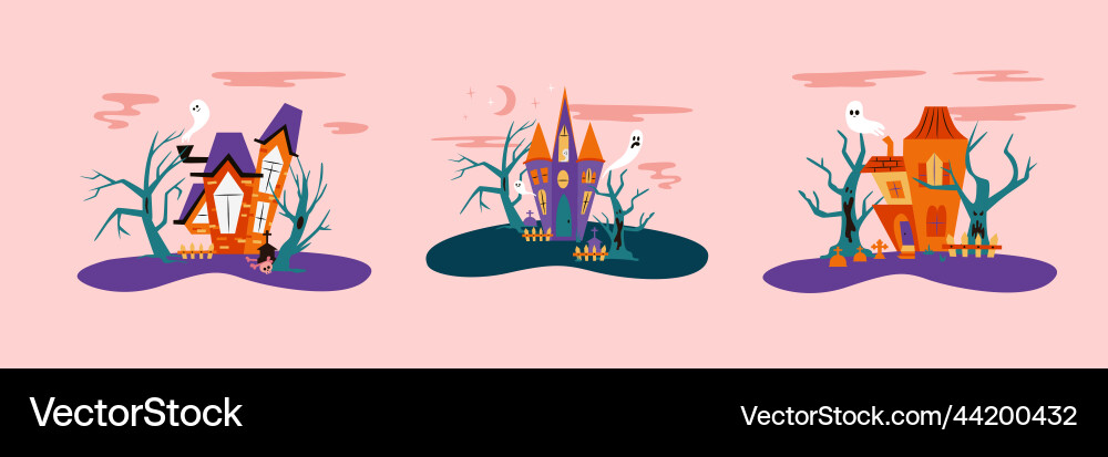 Halloween hounted houses set Royalty Free Vector Image