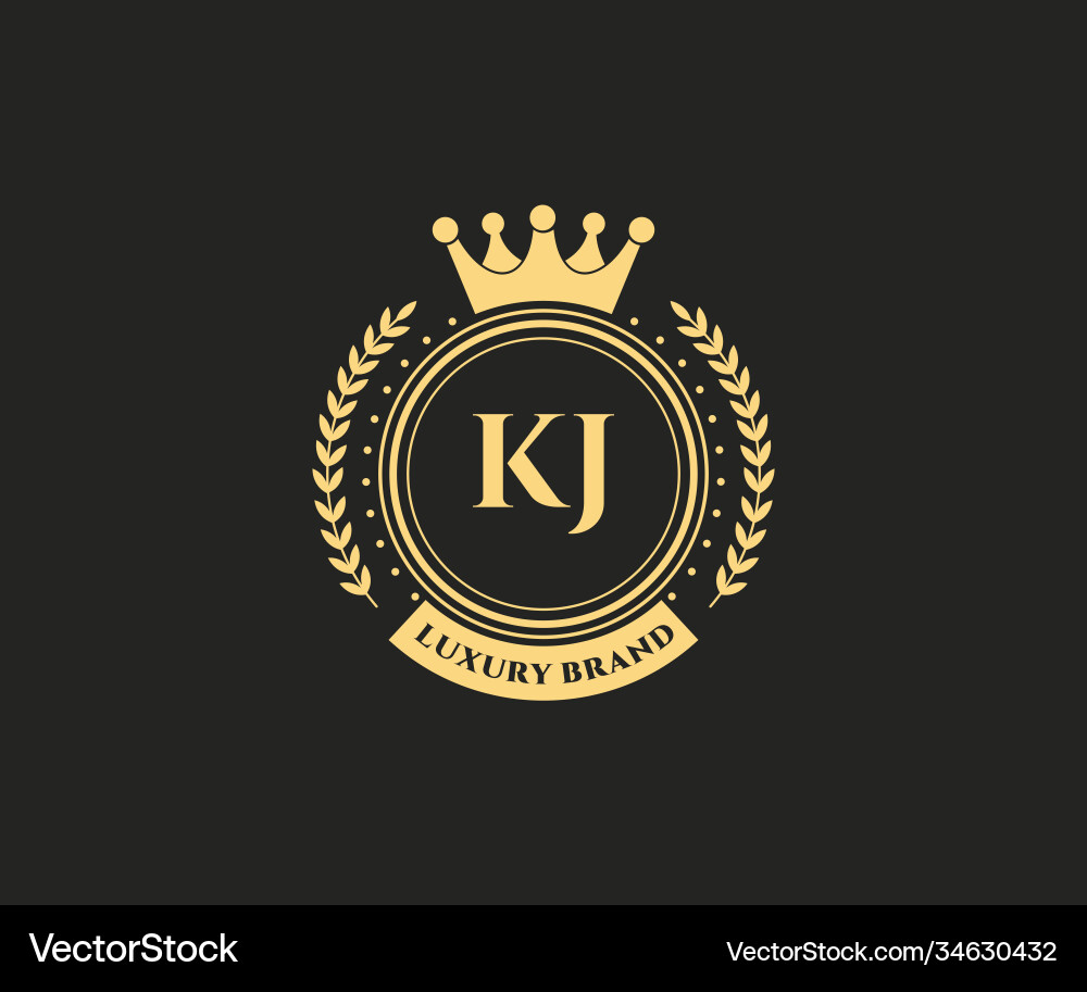 Kj initial letter gold calligraphic feminine Vector Image