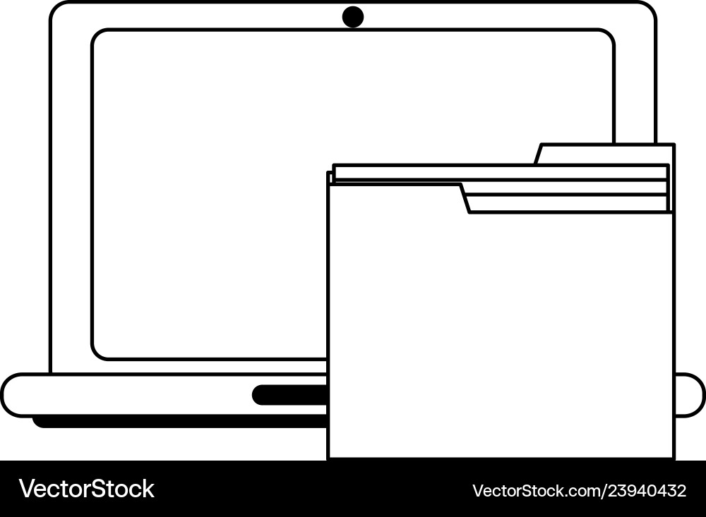 Laptop with folder symbol in black and white Vector Image