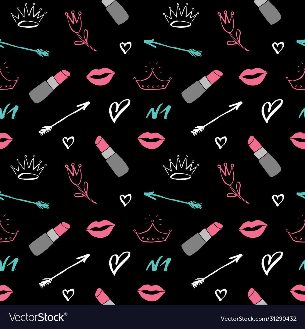 Lipstick seamless pattern hand drawn fashion Vector Image
