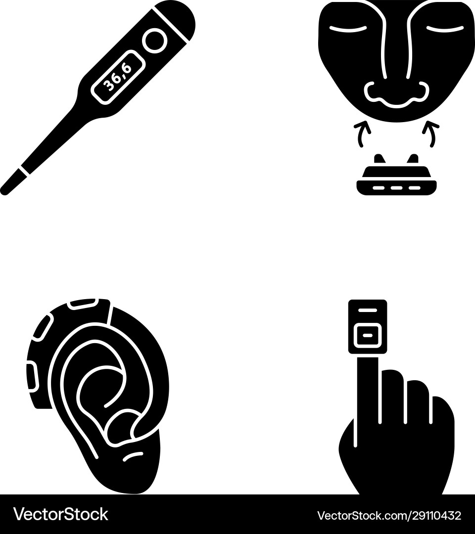Medical devices glyph icons set Royalty Free Vector Image
