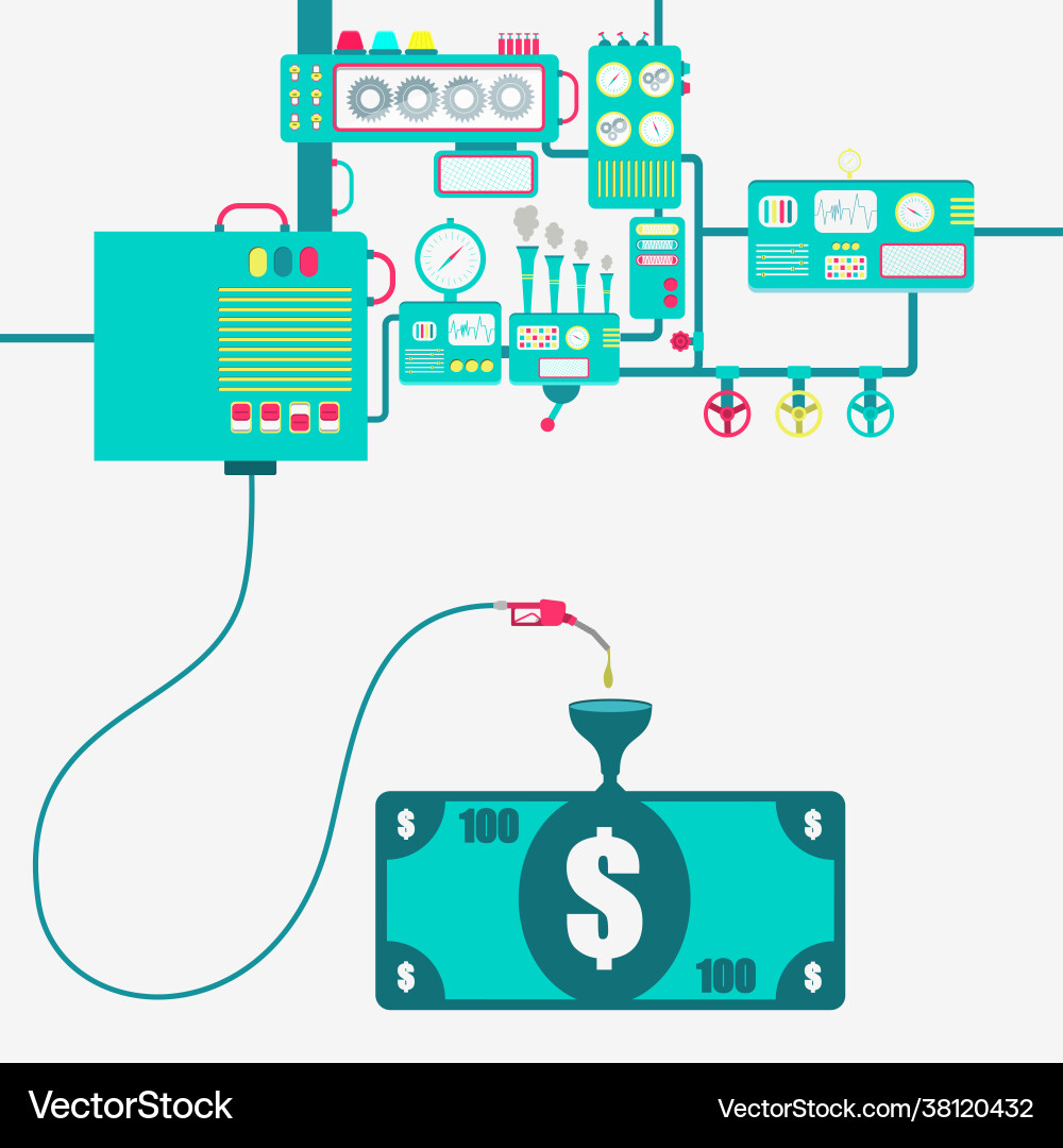 Money and gasoline production Royalty Free Vector Image