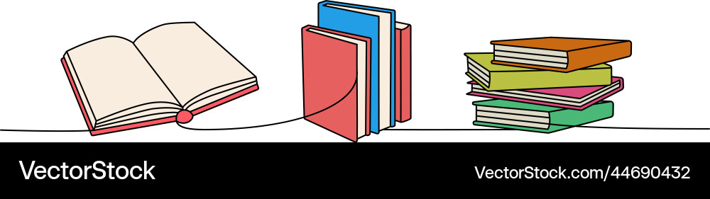 Open and closed books one line colored continuous Vector Image