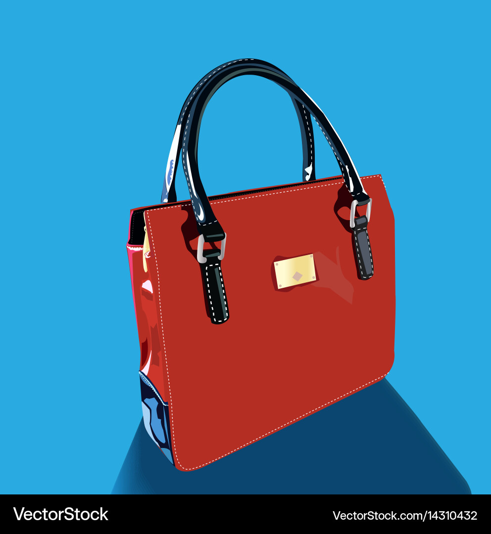Realistic red bag with handles on blue background Vector Image
