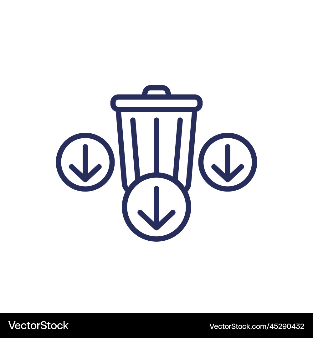 Reduce waste line icon with a trash bin and arrows