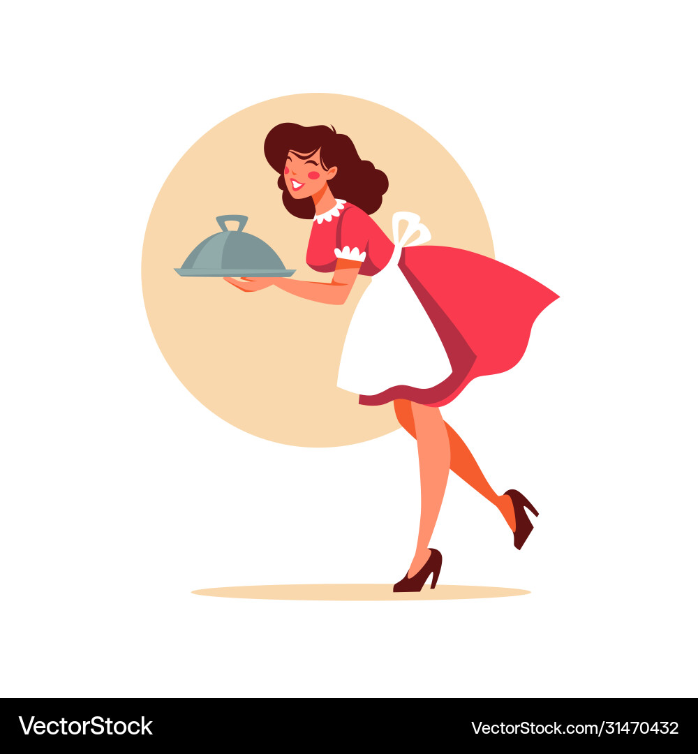 Retro waitress holding a plate in cartoon Vector Image