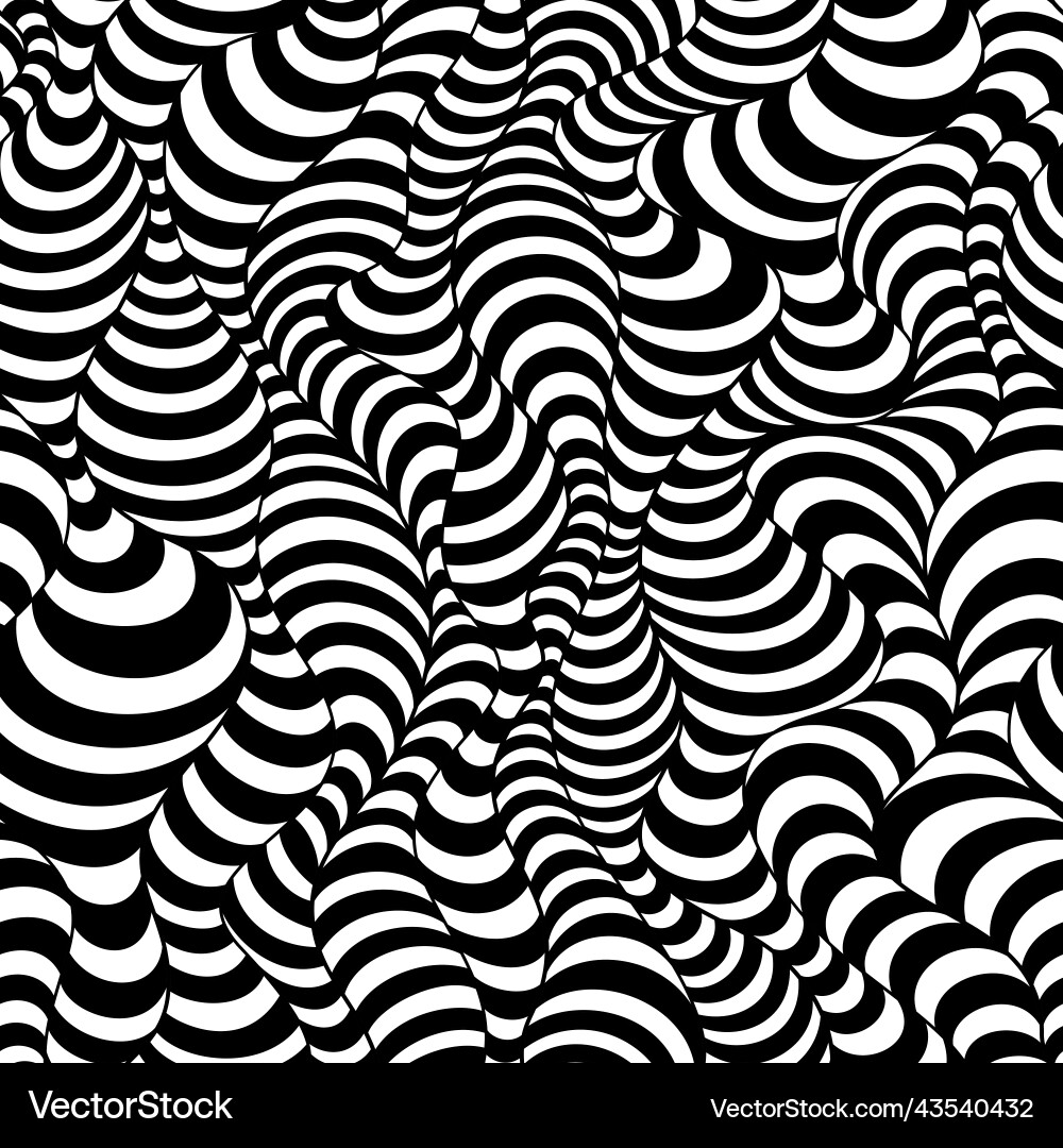 Seamless black and white pattern of curved stripes