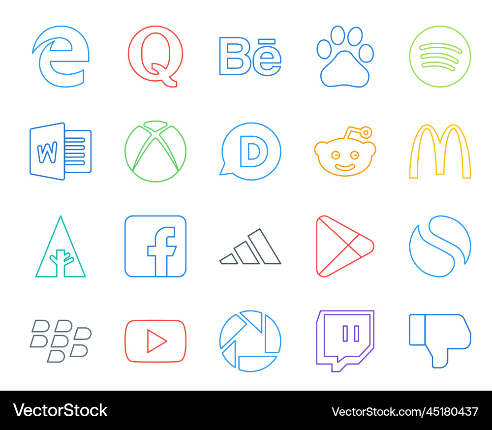 20 social media icon pack including blackberry Vector Image