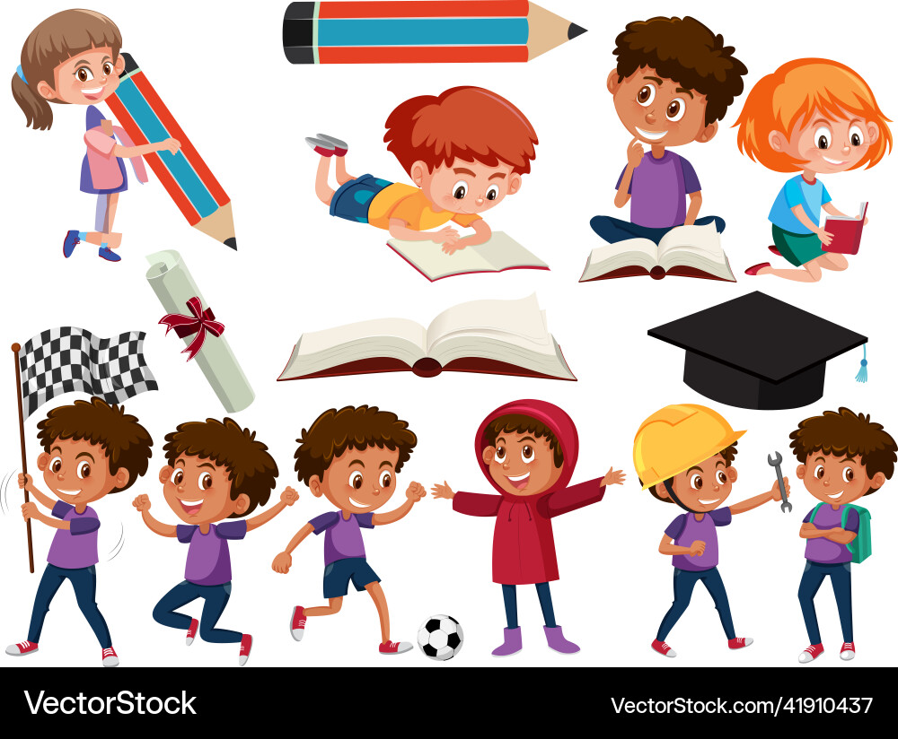 Collection of many kids doing different activities