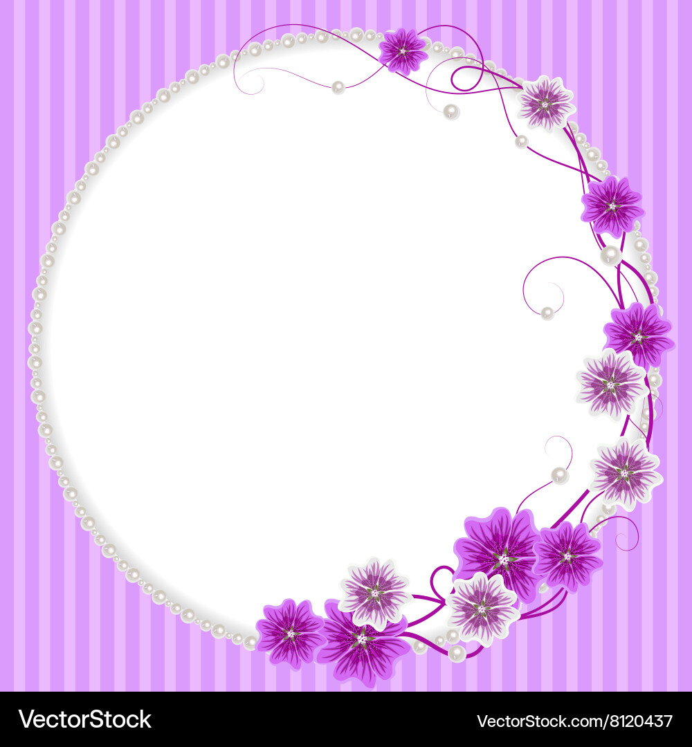 Delicate frame with mallow flowers and pearls Vector Image