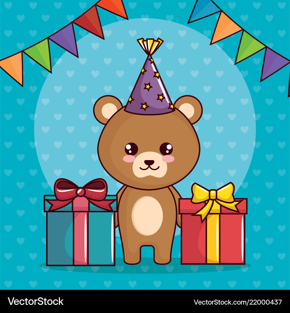 Happy birthday card with cute bear Royalty Free Vector Image