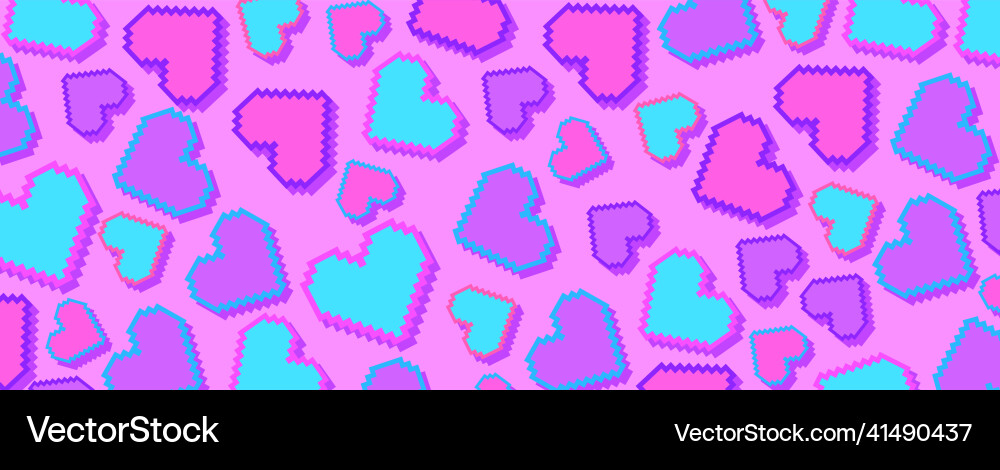 Happy valentines day pixel art hearts horizontal Vector Image