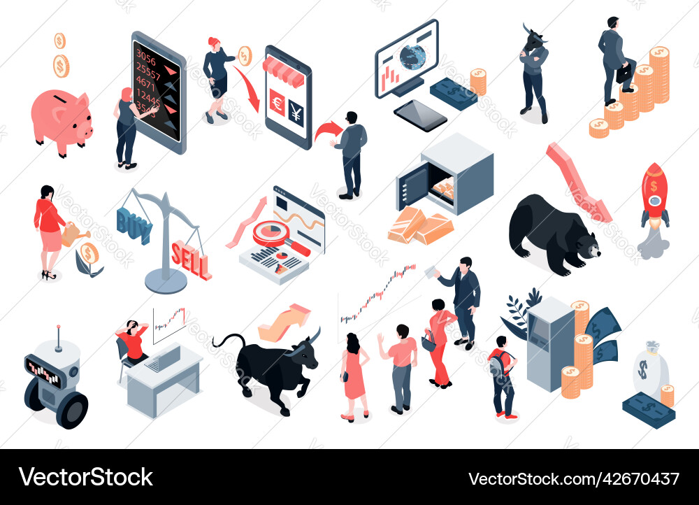 Investment isometric set Royalty Free Vector Image