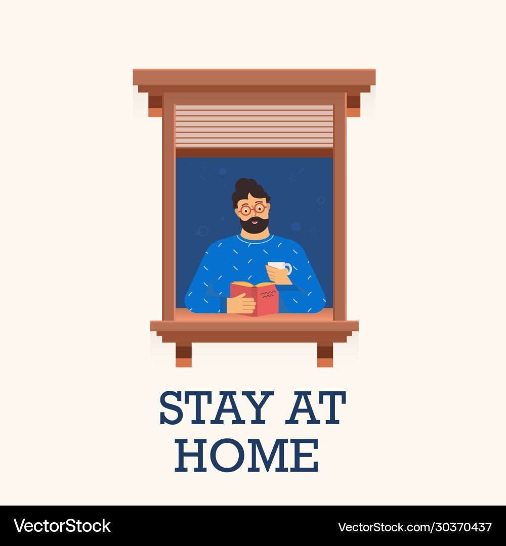 Man stay home and read a book Royalty Free Vector Image