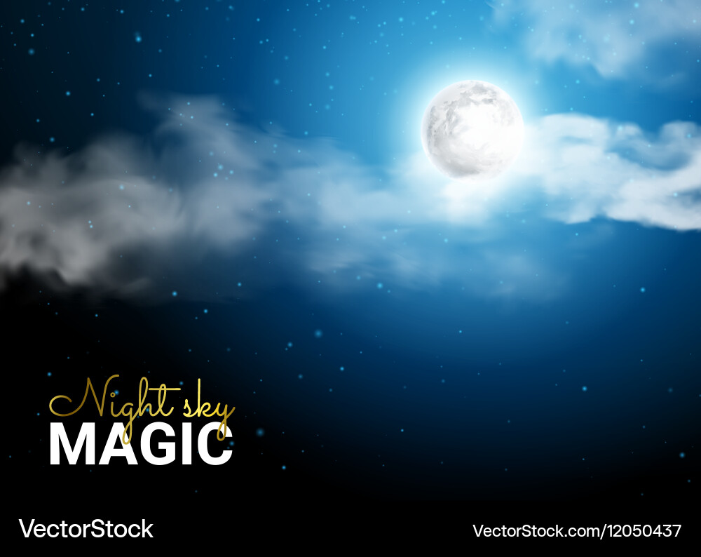 Night sky with the moon and lunar rays passing Vector Image