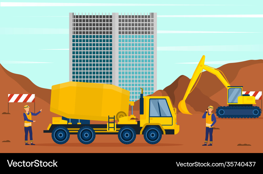 Two male characters standing next to concrete Vector Image