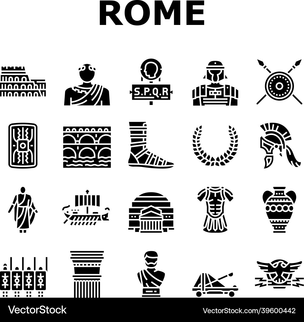 Ancient rome antique history icons set Royalty Free Vector