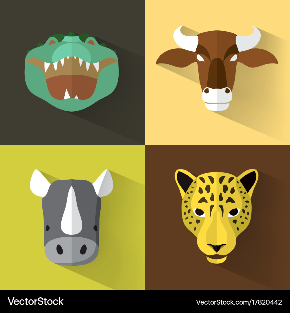 Animal portraits with flat design Royalty Free Vector Image