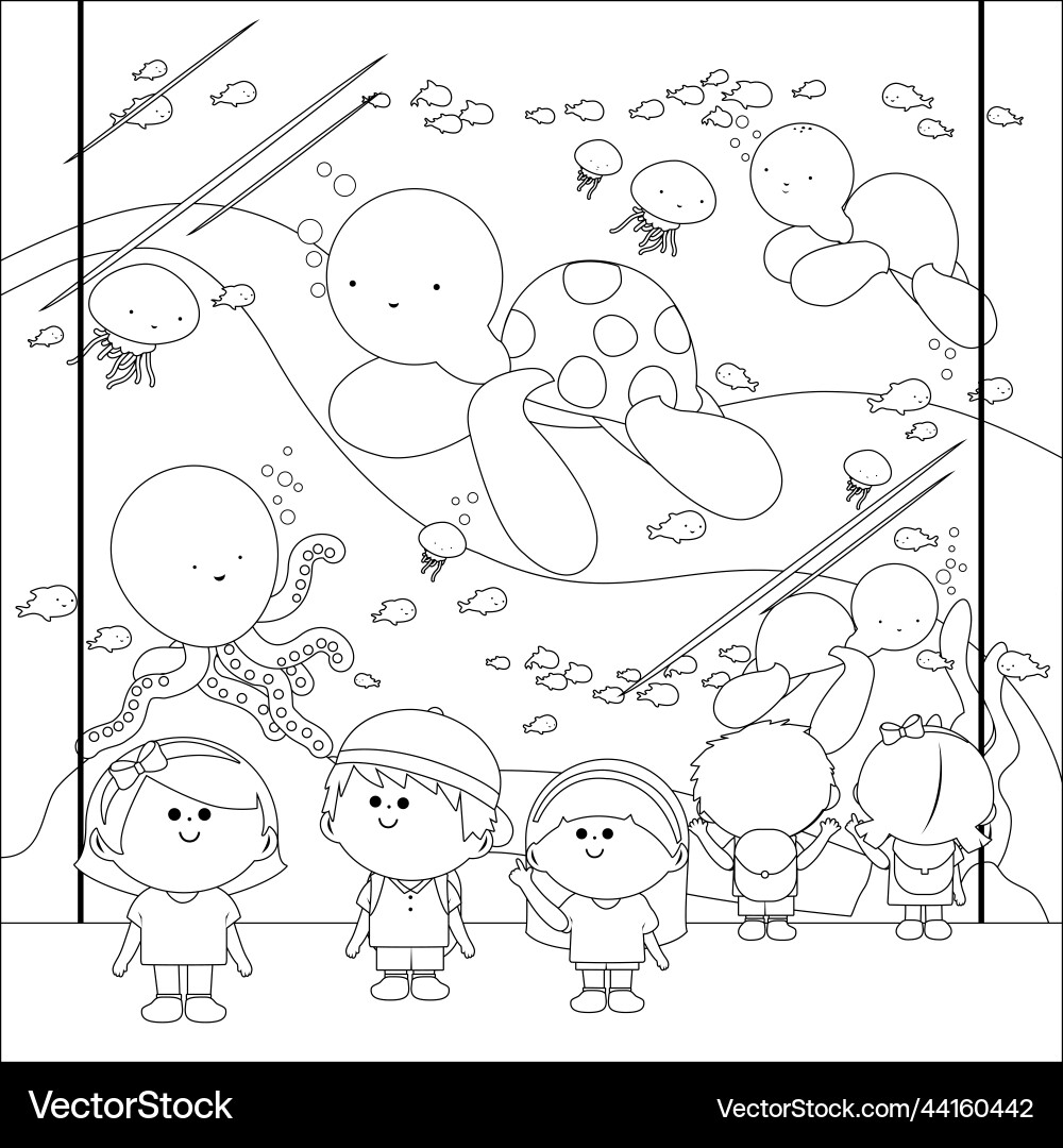 Children visiting the oceanarium Royalty Free Vector Image