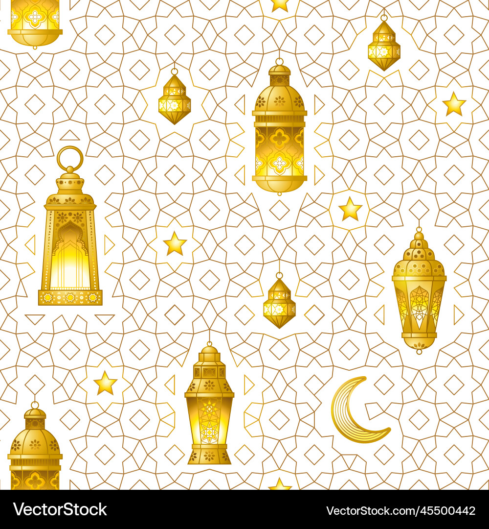 Golden seamless pattern with arabic lamps gold Vector Image
