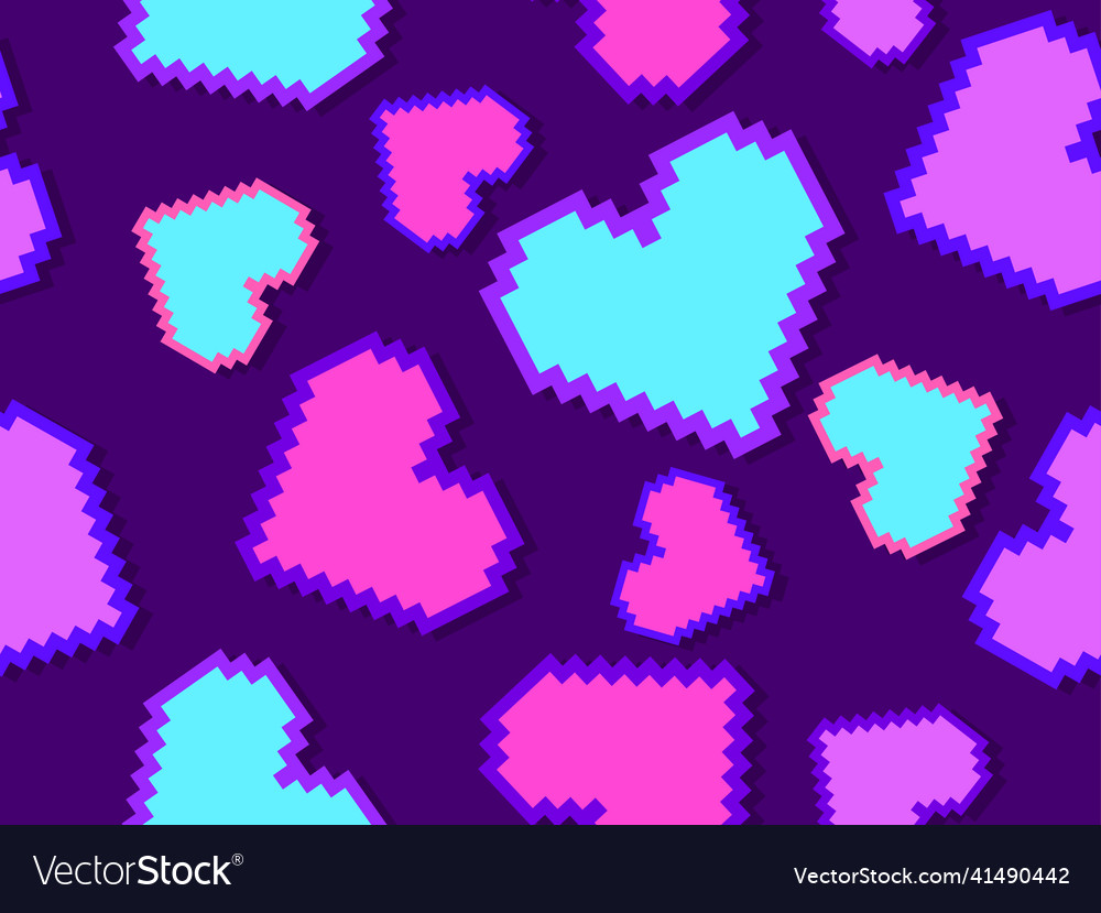 Happy valentines day pixel art hearts seamless Vector Image