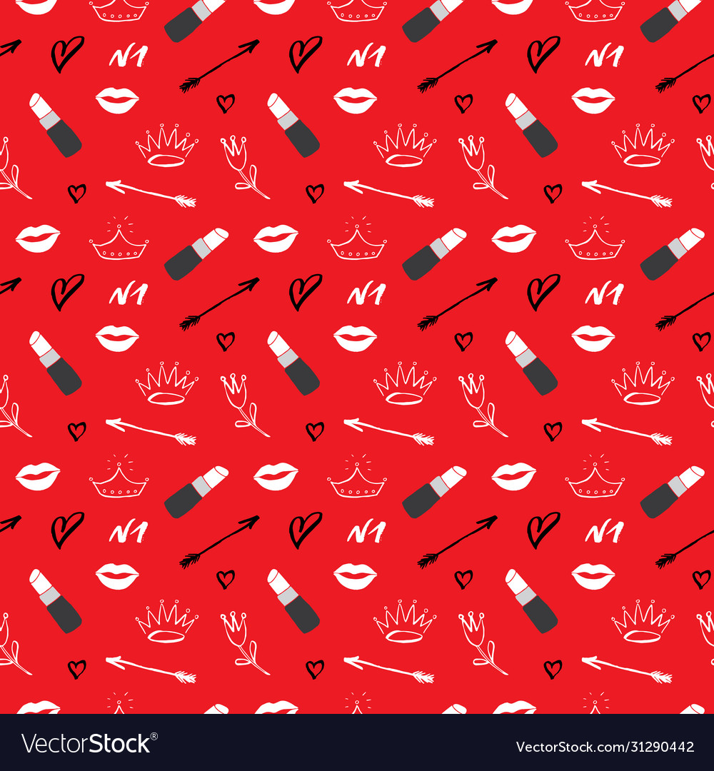 Lipstick seamless pattern hand drawn fashion Vector Image