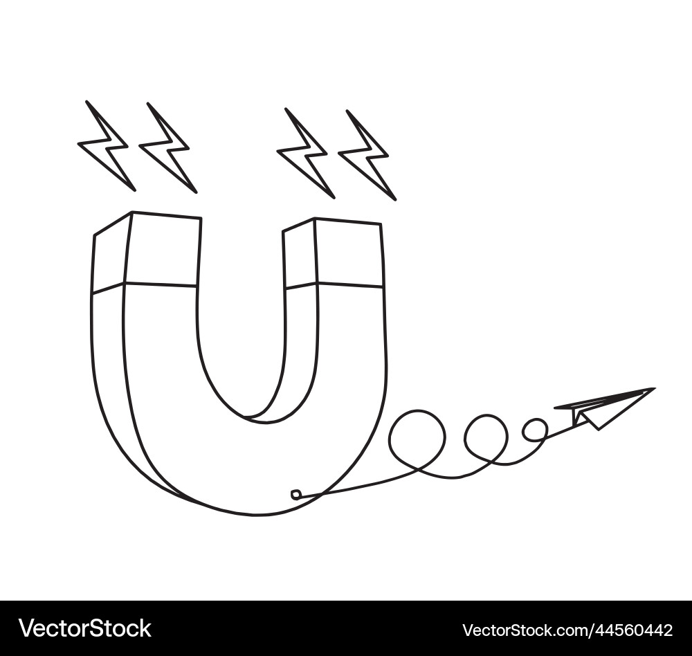 Magnet with paper plane as line drawing on white Vector Image