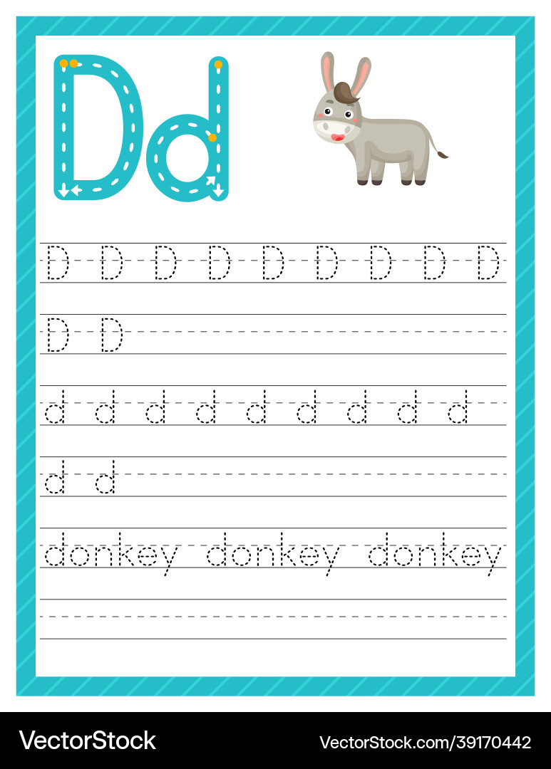 Trace letter d uppercase and lowercase alphabet Vector Image