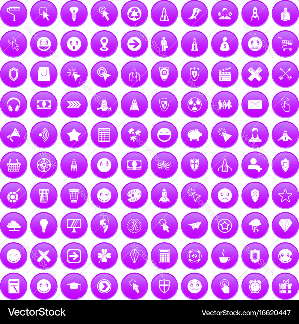 100 interface pictograph icons set purple Vector Image