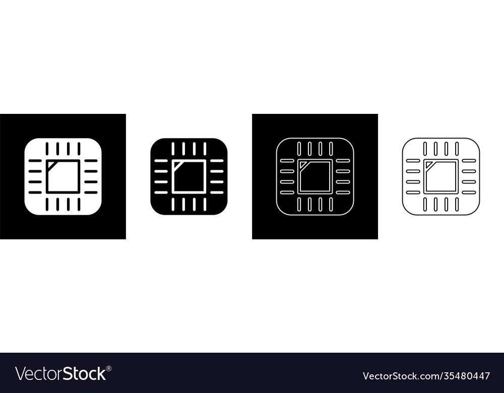Set computer processor with microcircuits cpu icon
