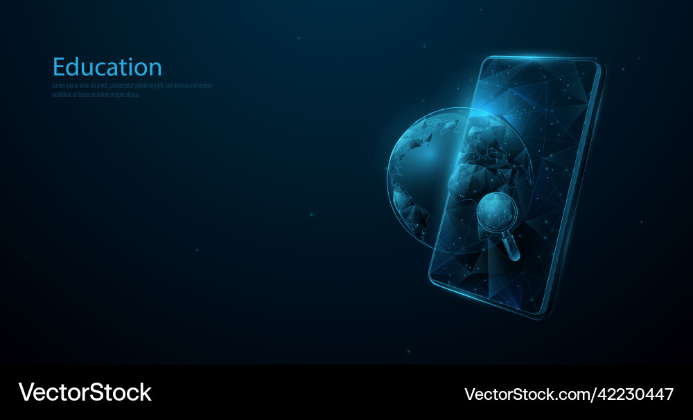 Smart phone with 3d hologram globe and magnifying Vector Image