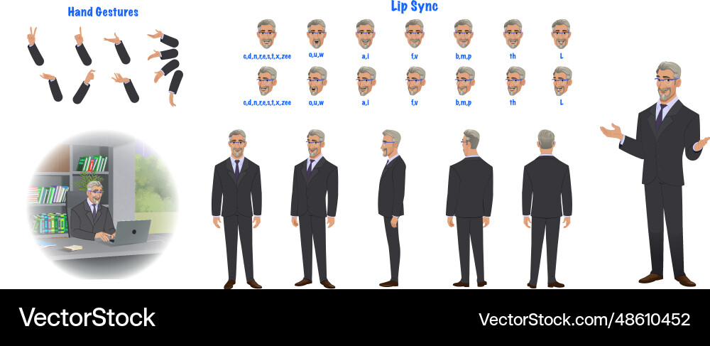 A male principal manager model sheet c Royalty Free Vector