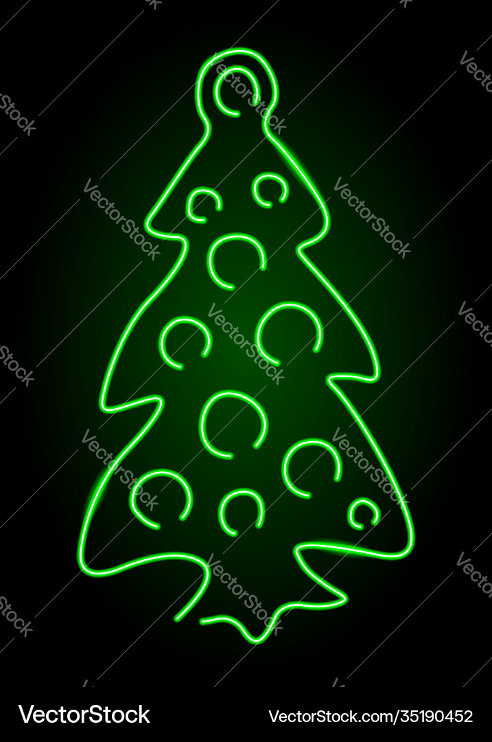 Art with shiny green neon christmas tree Vector Image