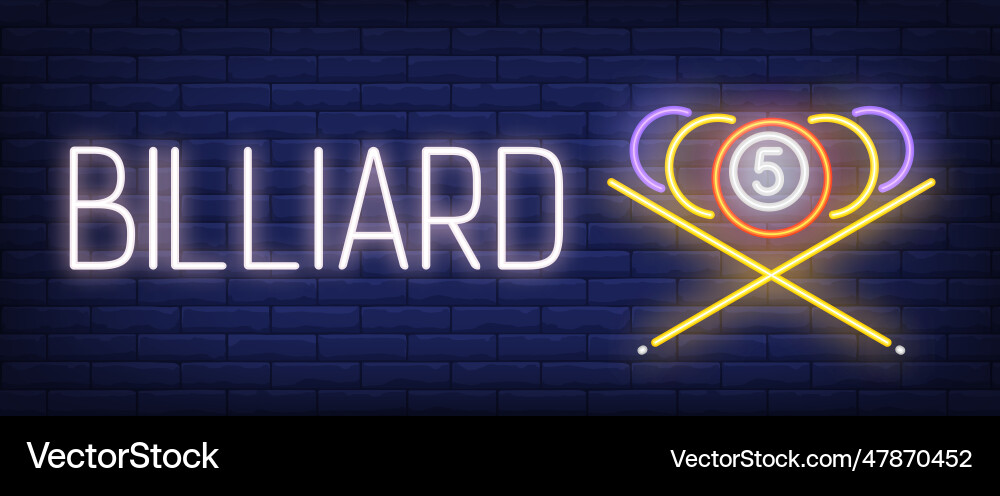 Billiard neon text with balls and cues Royalty Free Vector