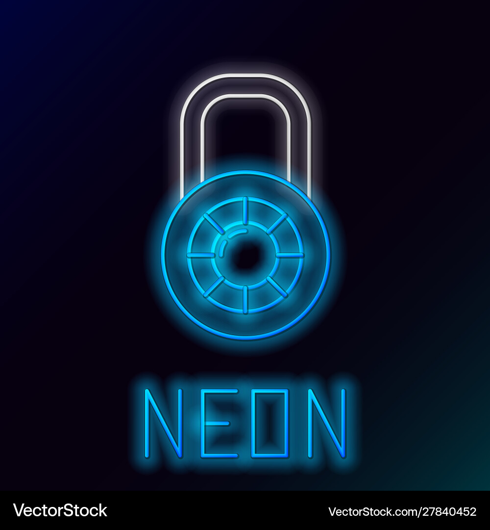 Blue glowing neon line safe combination lock wheel