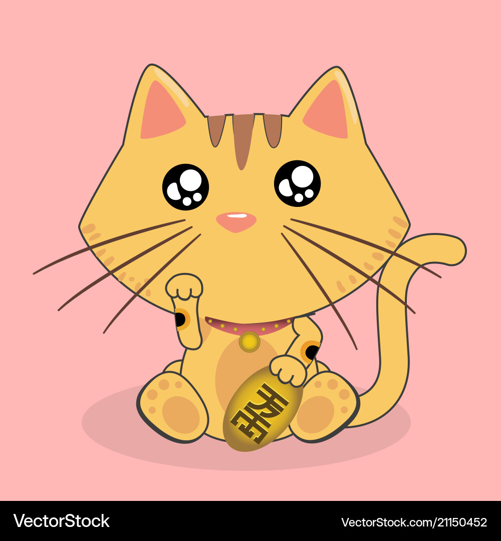 Cartoon cat lucky cat pink background image Vector Image