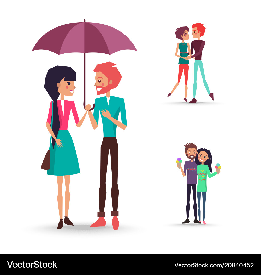 Concept of three pair lovers isolated on white Vector Image