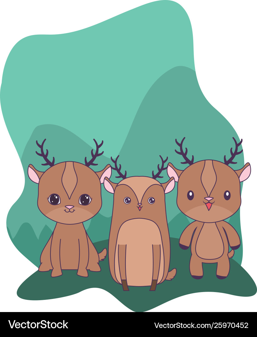 Cute group reindeer animals isolated icon Vector Image