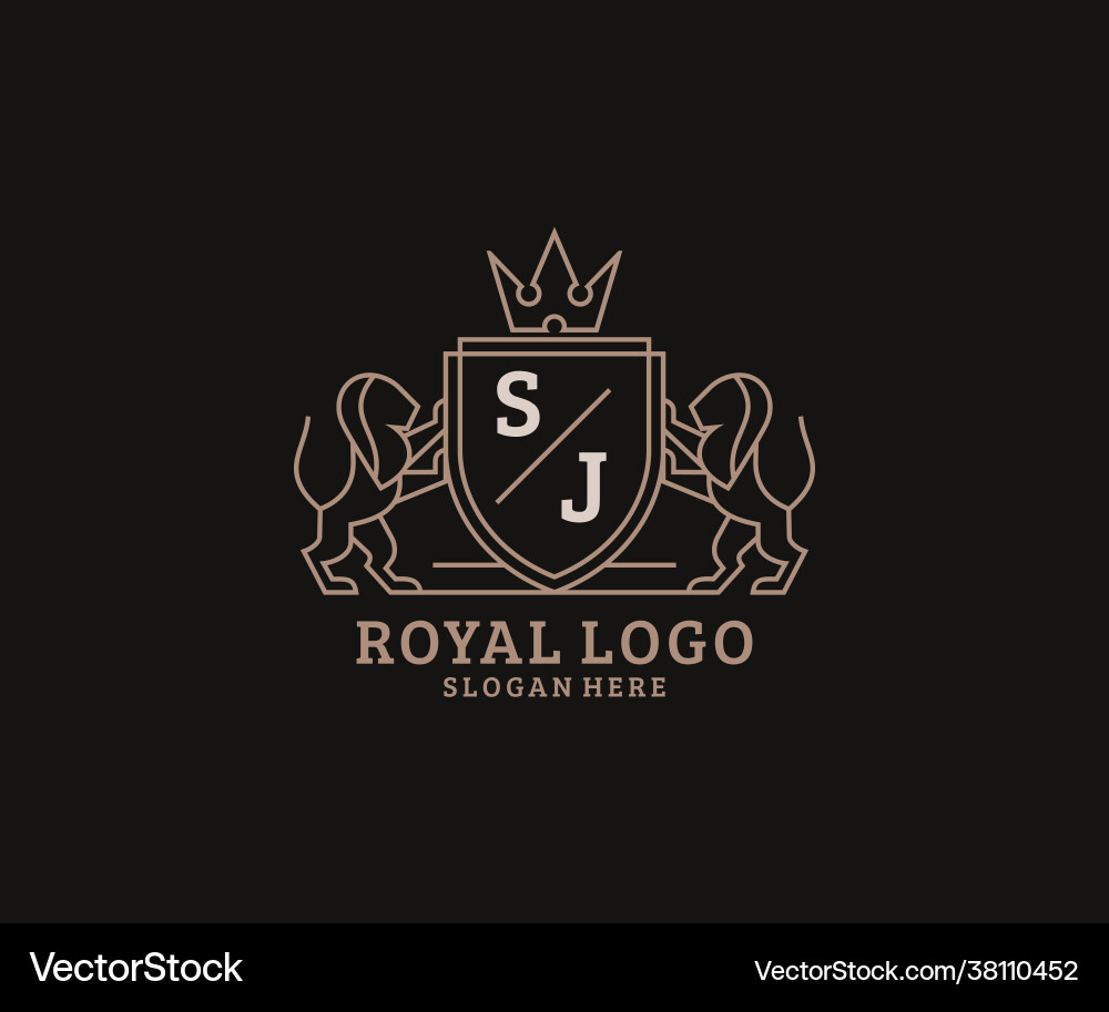 Initial sj letter lion royal luxury logo template Vector Image
