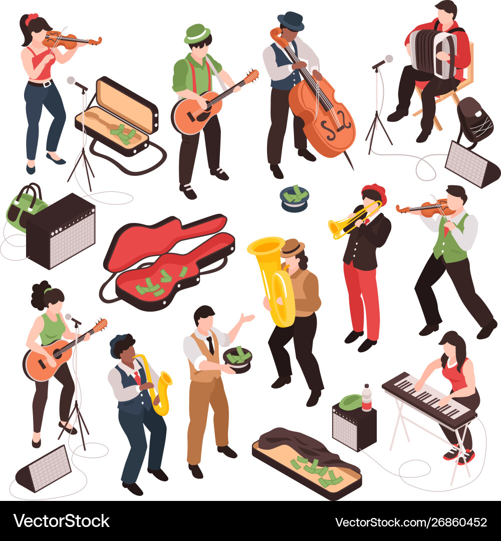 Isometric street musician set Royalty Free Vector Image