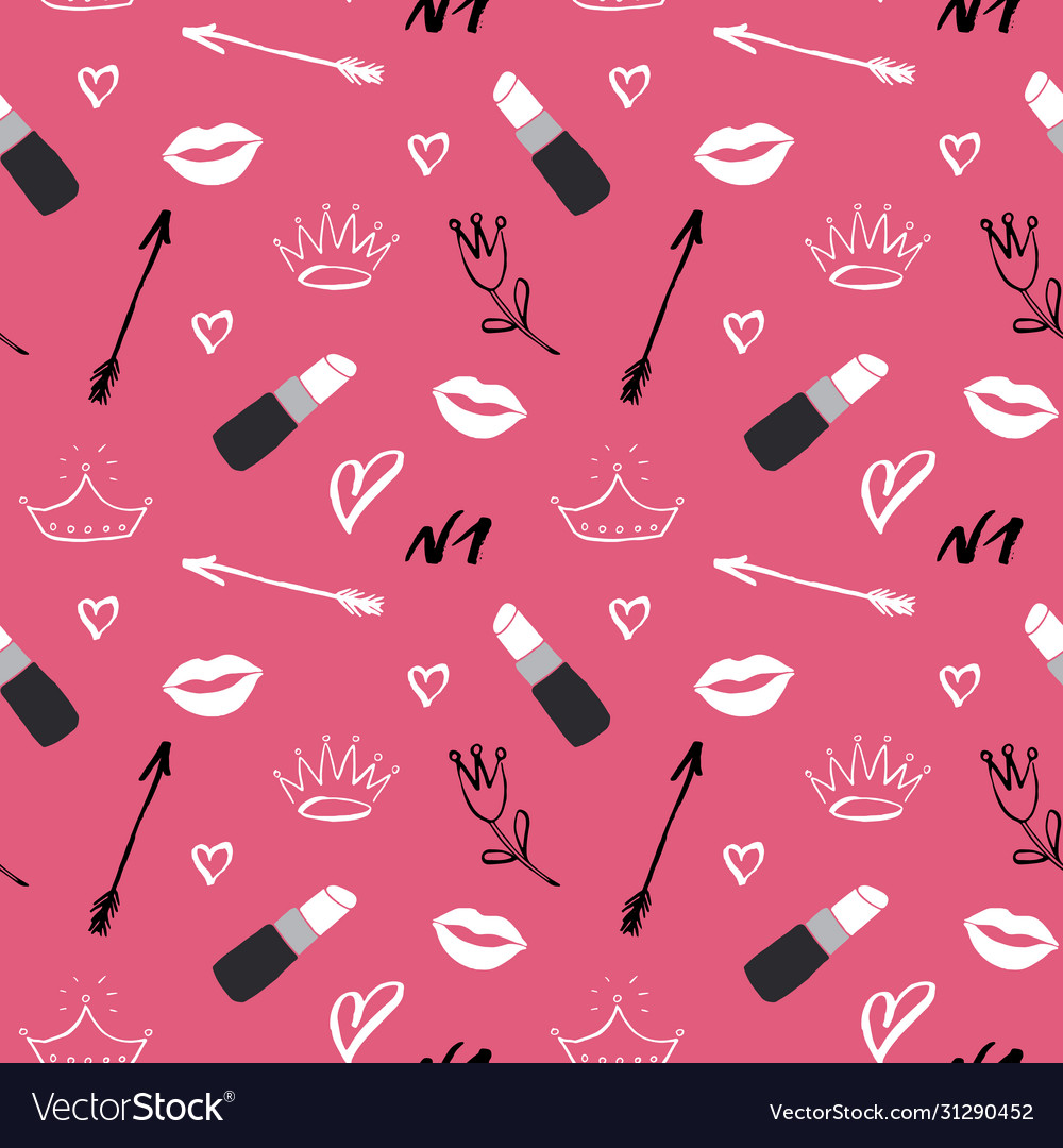 Lipstick seamless pattern hand drawn fashion Vector Image