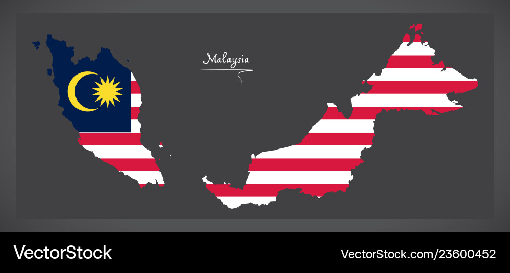 Malaysia map with malaysian national flag Vector Image