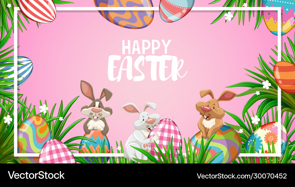 Poster design for easter with bunnies and painted Vector Image