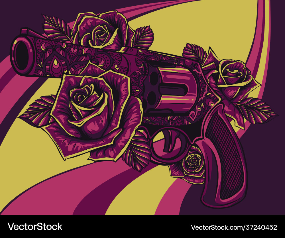 Revolver colt with roses Royalty Free Vector Image