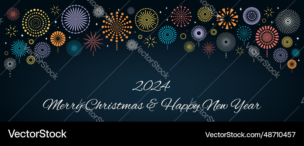 2024 new year colorful geometric fireworks frame Vector Image