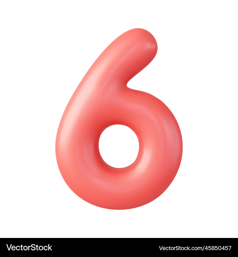 3d number 6 six sign red color Royalty Free Vector Image