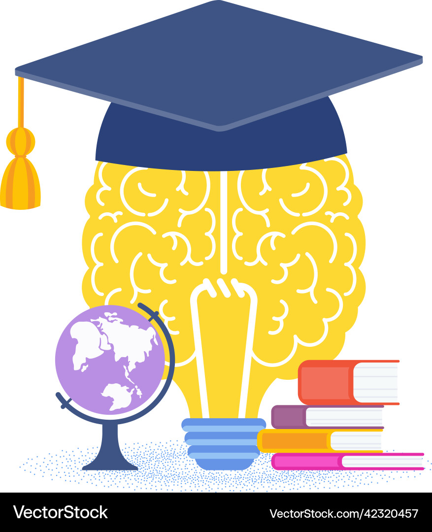 Brain and cap university graduate graduation Vector Image