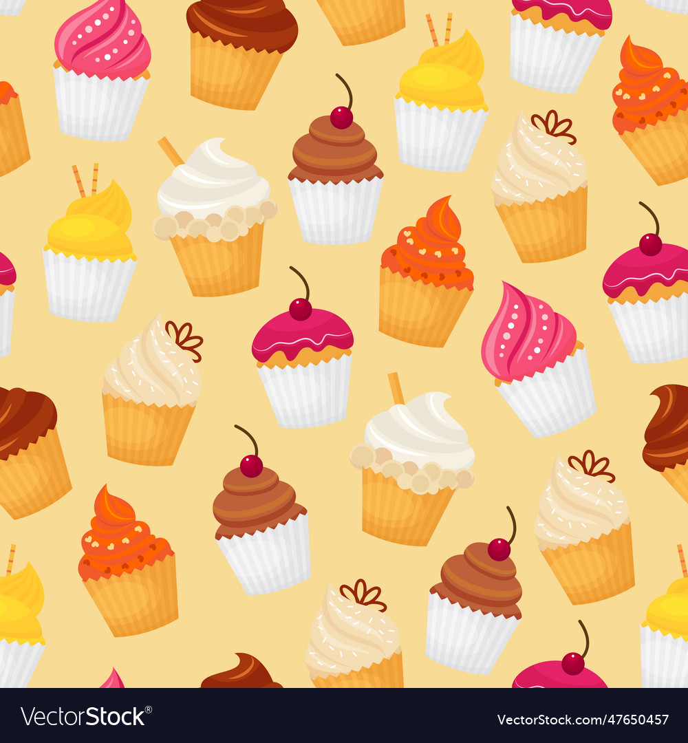 Cupcake seamless pattern Royalty Free Vector Image